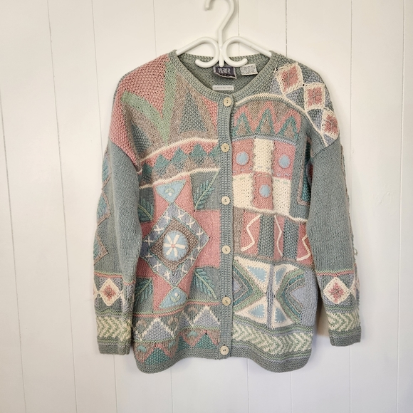 Vintage | Sweaters | Vintage 99s Sigrid Olsen Pastel Hand Knit Cardigan ...